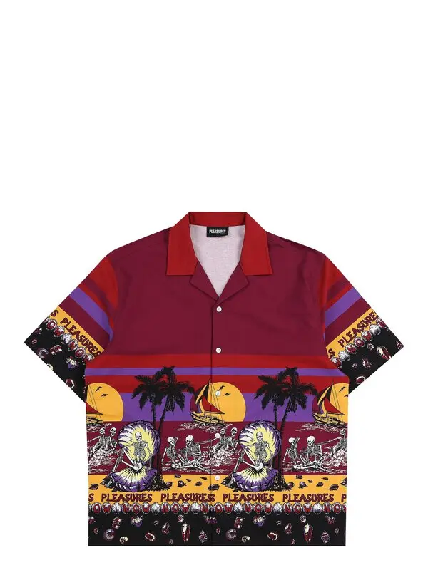 PLEASURES Beach Button Down Shirt - Red