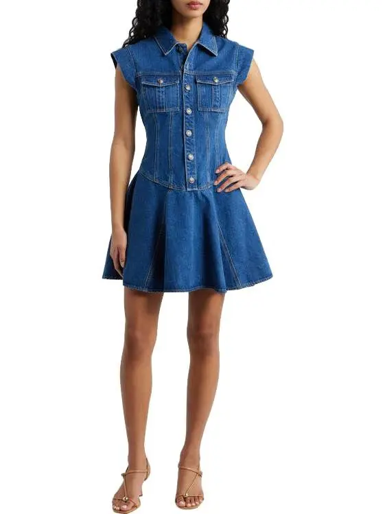 FREEMARKET Cotton Denim Mini Shirtdress - Indigo