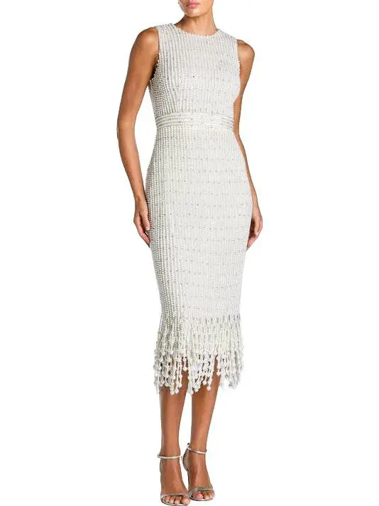 Mac Duggal Pearl-embellished Sleeveless Midi Dress - Ivory