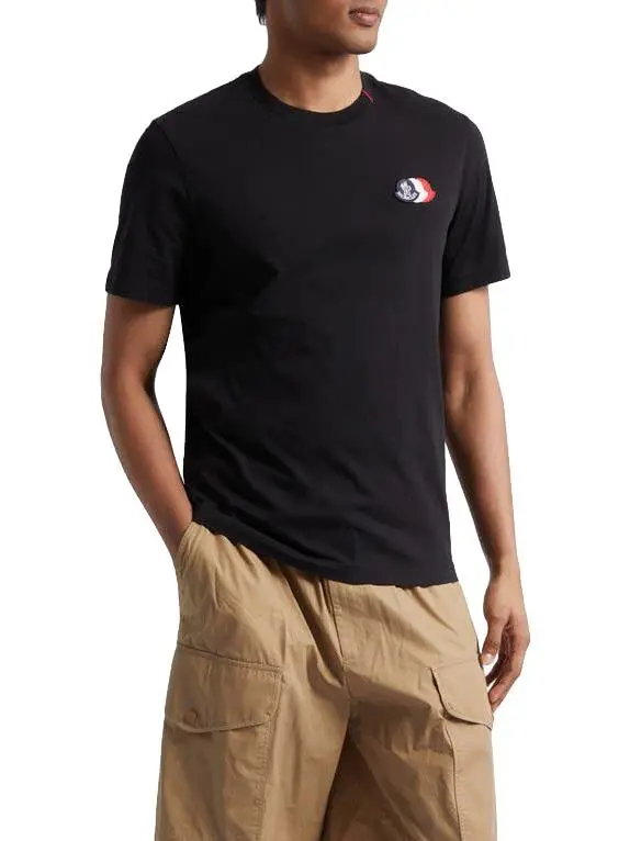Moncler Tricolor Logo Patch Pima Cotton T-shirt - Black