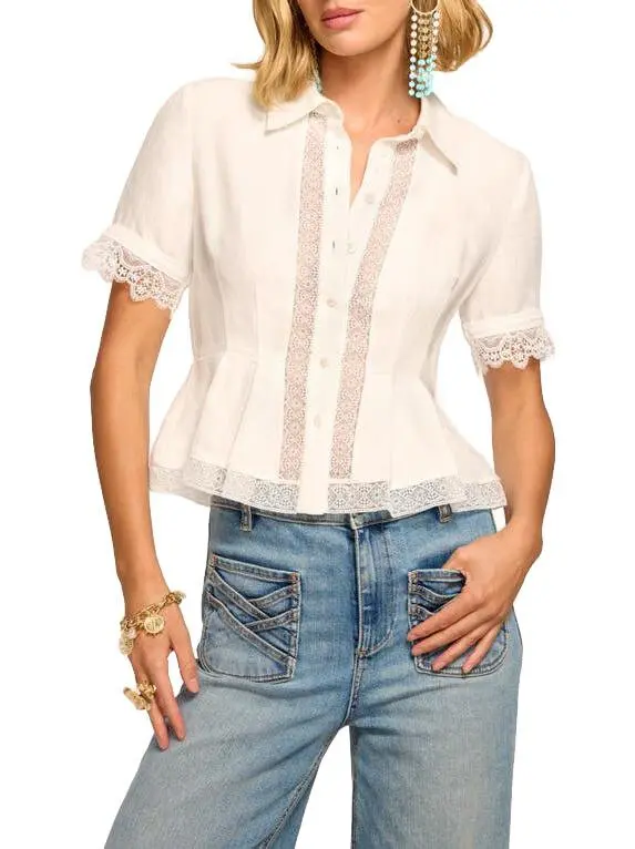 Ramy Brook Becky Lace Trim Linen-blend Button-up Shirt - White