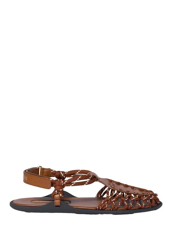 Miu Miu Leather And Ribbon Sandals - Brown