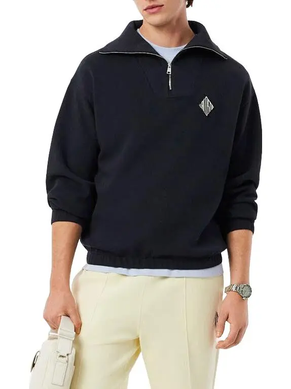 Lacoste Cotton Blend Piqué Knit Quarter Zip Pullover - Blackbird