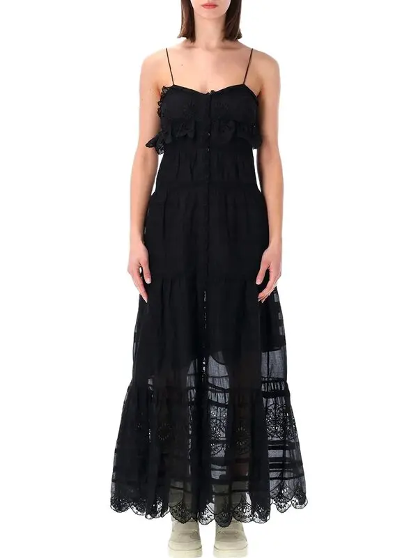 MARANT ETOILE Paule Long Floral Cotton And Lace Dress - Black