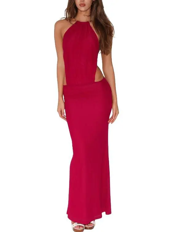 TIGER MIST Evanna Open Back Gown - Berry