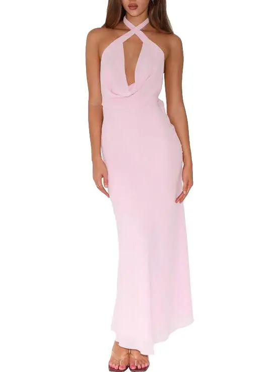TIGER MIST Georgette Halter Neck Gown - Pink