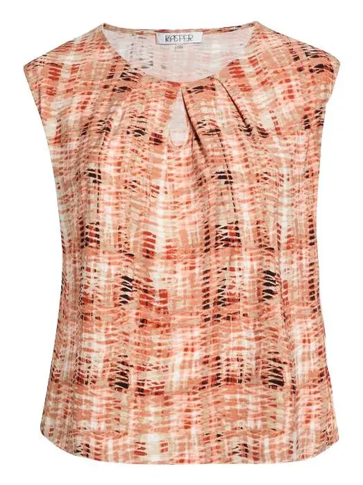 KASPER Abstract Print Keyhole Sleeveless Top - Mandarin Multi