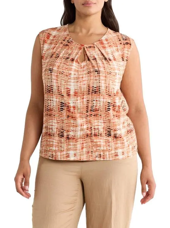 KASPER Abstract Print Keyhole Sleeveless Top - Mandarin Multi