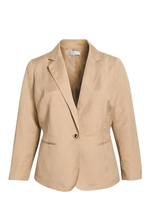 KASPER One-button Linen Blend Peplum Blazer - Toasted Wheat