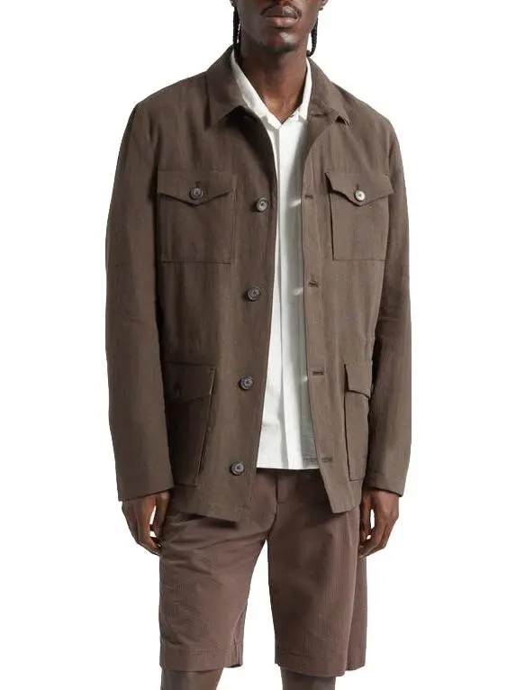 Herno Linen And Cotton Field Jacket - Chocolate