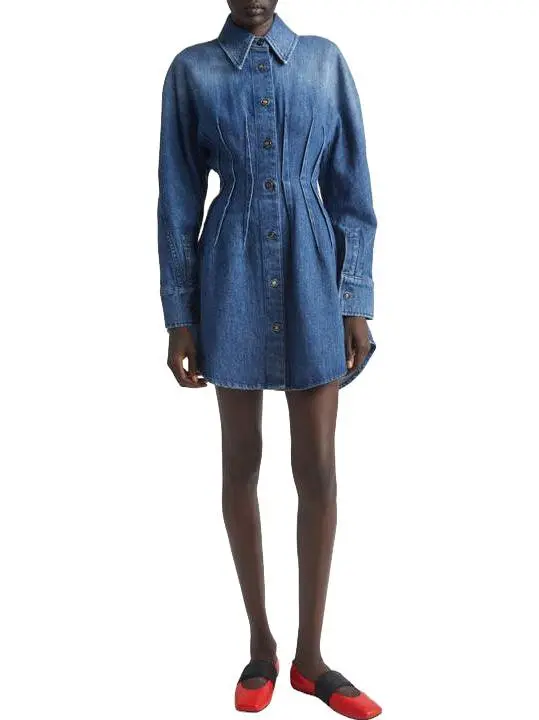 Givenchy Long Sleeve Denim Cocoon Mini Shirtdress - Medium Blue
