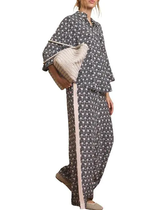 Mint Velvet Geometric Print Wide Leg Trousers - Blue
