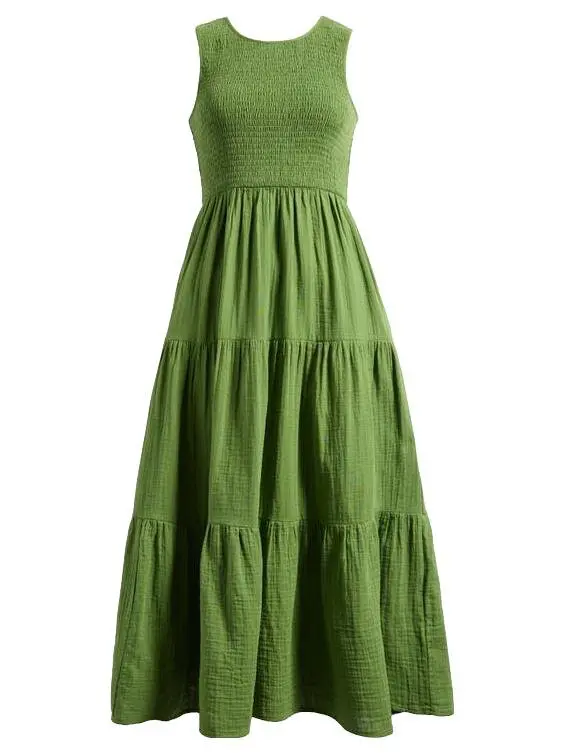 NOBODY'S CHILD Charlie Smocked Sleeveless Maxi Dress - Green