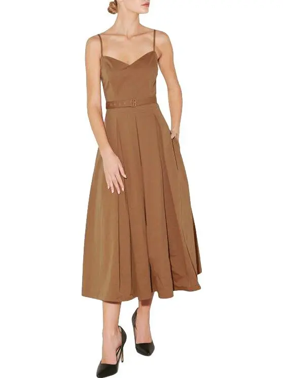 FREEMARKET Sweetheart Neck A-line Midi Dress - Brown