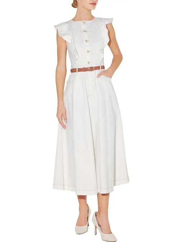 FREEMARKET Belted Denim Midi Dress - White