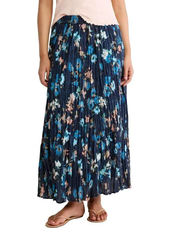 NZ BY NIC AND ZOE Floral Cotton Crinkle Midi Skirt - Indigo Multi