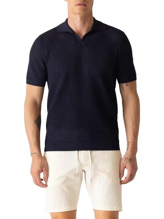 DEKE Modern Open Knit Polo - Midnight