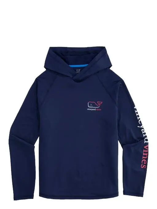 Vineyard Vines Burgee Whale Hooded Long Sleeve Performance T-shirt - Nautical Navy
