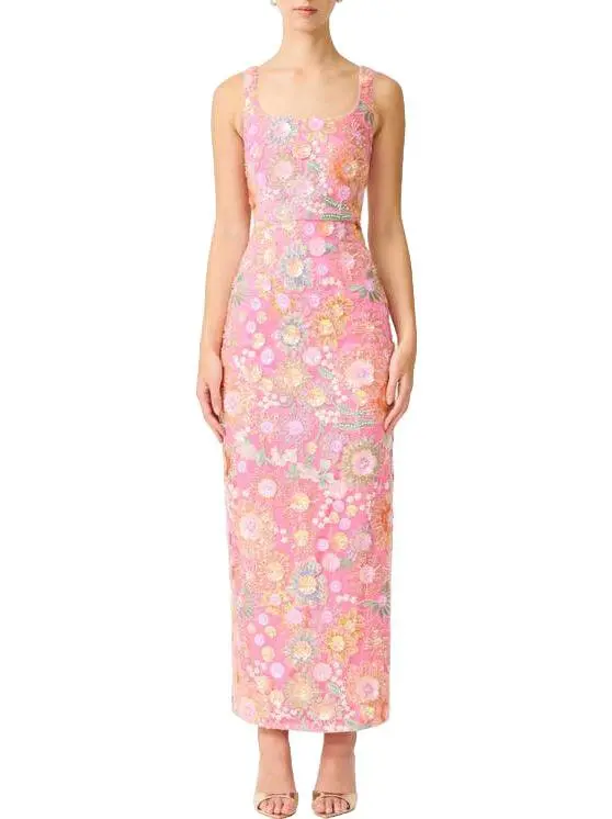 ELLIATT Nathalie Sequin Floral Column Gown - Pink Floral