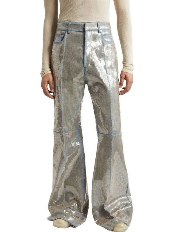 Rick Owens Temple Bolan Sequin Bootcut Jeans - Blue/sand