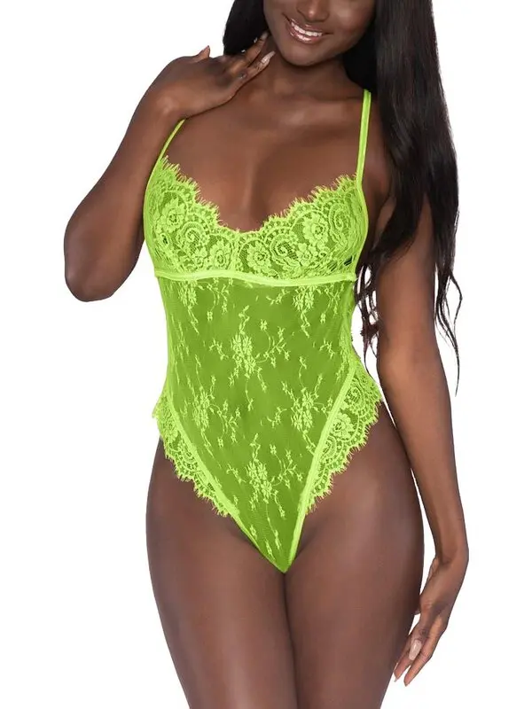 DREAMGIRL Sheer Lace Teddy With Strappy Back - Citru