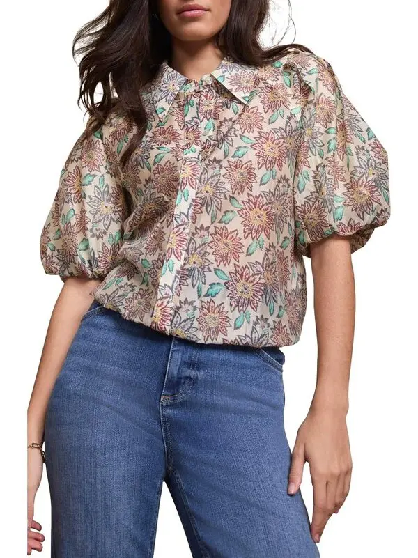 Mint Velvet Floral Print Puff Sleeve Shirt - Burgundy