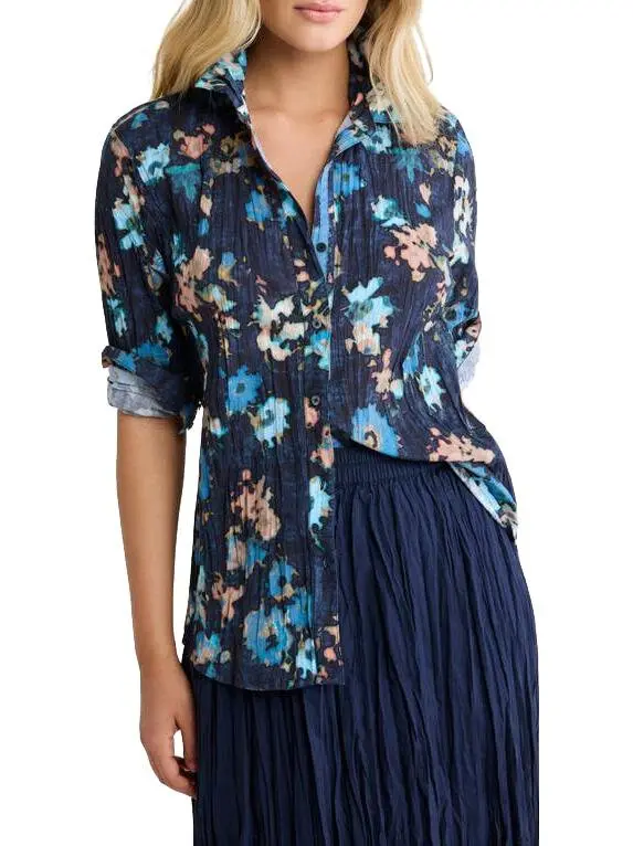 NZ BY NIC AND ZOE Floral Button-up Crinkle Shirt - Indigo Multi