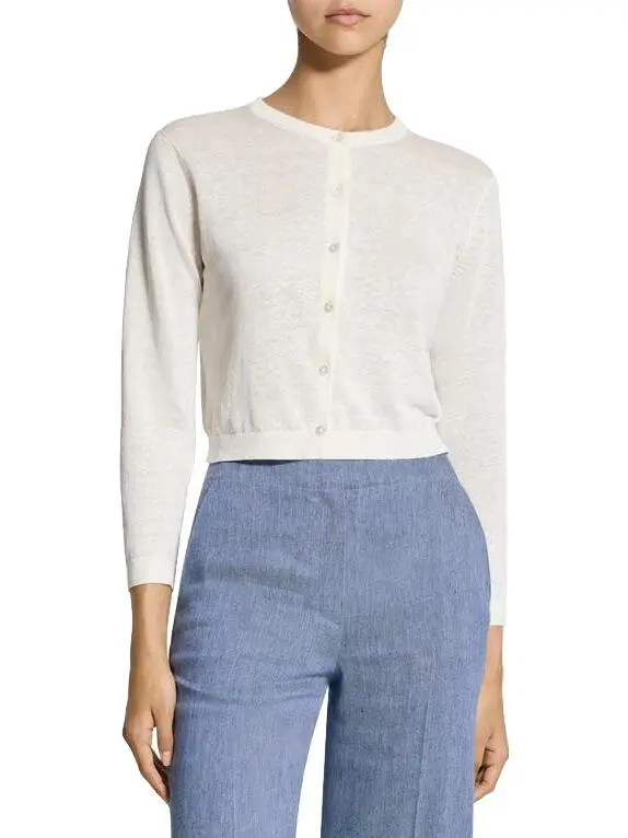 Theory Linen-blend Crop Cardigan - Bone