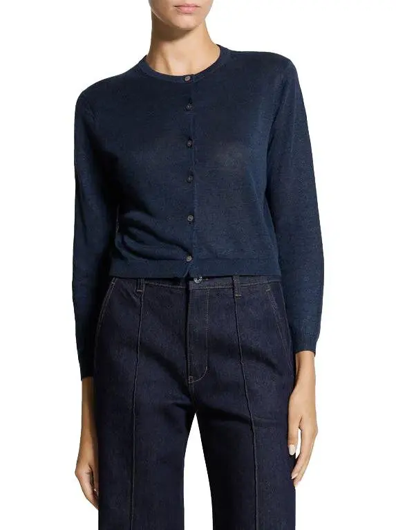 Theory Linen-blend Crop Cardigan - Nocturne Navy
