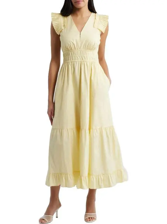 Vince Camuto Pleat Sleeve Cotton Dress - Buttercup