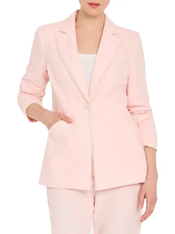 TAHARI ASL Pearly Trim Notched Lapel Blazer - Tea Rose