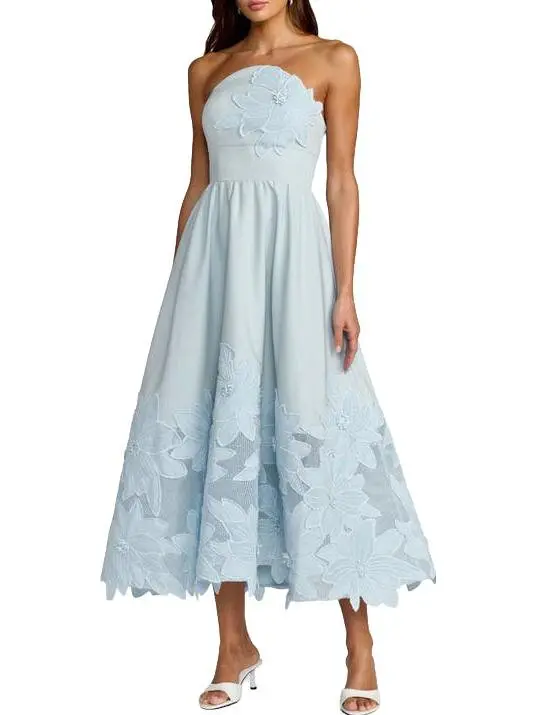 Mac Duggal Lace A-line Midi Dress - Powder Blue