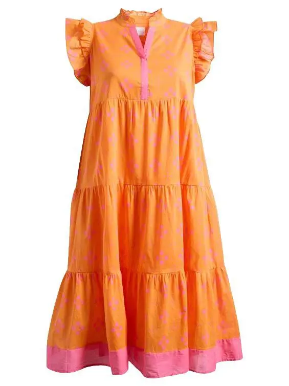 SUGARLIPS Donna Dot Mirna Tiered Midi Dress - Orange-pink