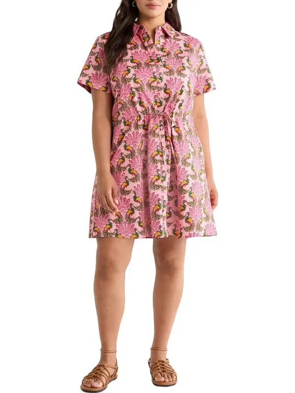SUGARLIPS Kenda Peacock Print Minidress - Pink-green
