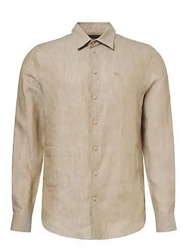 Emporio Armani Logo-embroidered Long-sleeve Linen Shirt - Beige Medio Melange