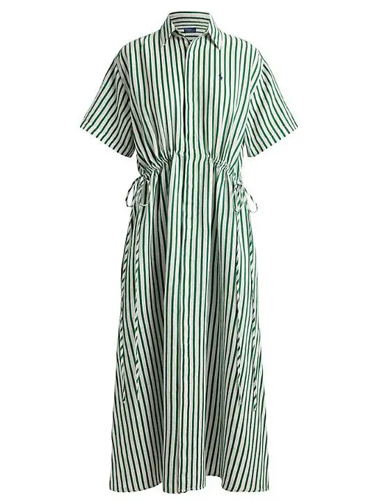 Polo Ralph Lauren Striped Cotton And Linen Blend Shirt Dress - 2019c White-green