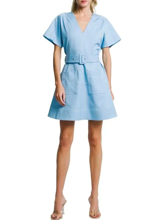 CIEBON Polly Belted Mini Dress - Light Blue
