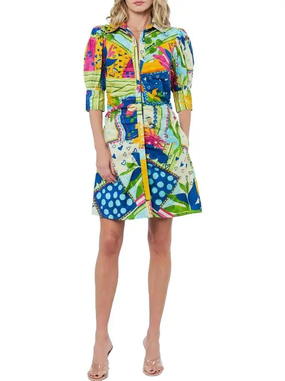 CIEBON Printed Cotton Shirtdress - Light Yellow Multi