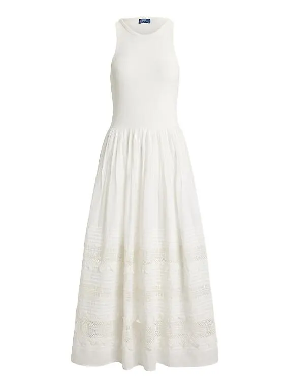 Polo Ralph Lauren Sleeveless Lace-trim Stretch-cotton Tank Dress - White