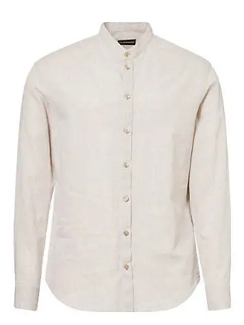 Emporio Armani Armure Grandpa-collar Linen-blend Shirt - Light Dune