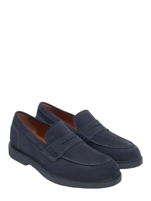 NEROGIARDINI Suede Penny Loafer - Navy
