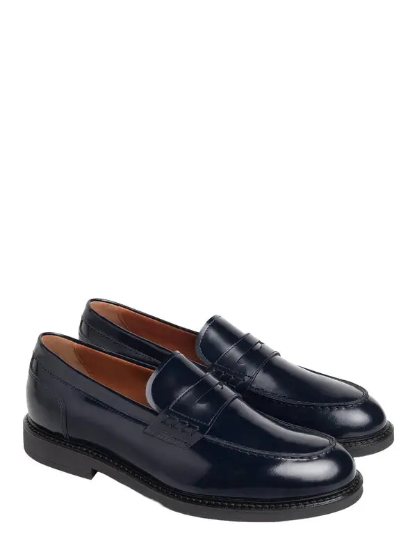 NEROGIARDINI Burnished Leather Penny Loafer - Navy