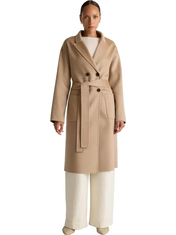 Quince 100% Mongolian Cashmere Double-faced Double-breasted Wrap Coat - Camel