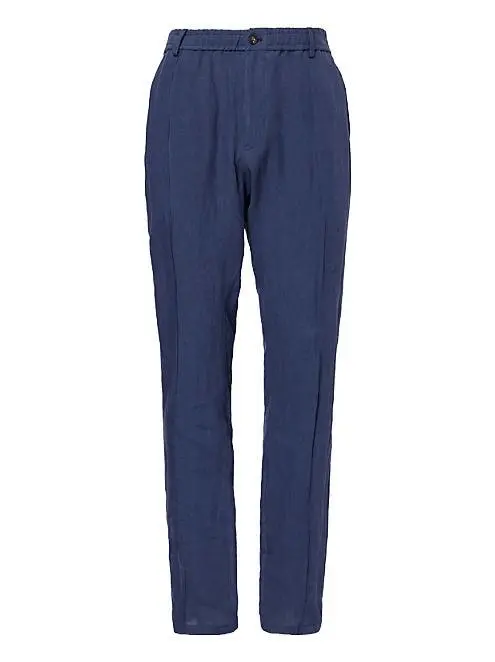 Emporio Armani Straight-leg Mid-rise Linen Trousers - Outer Space