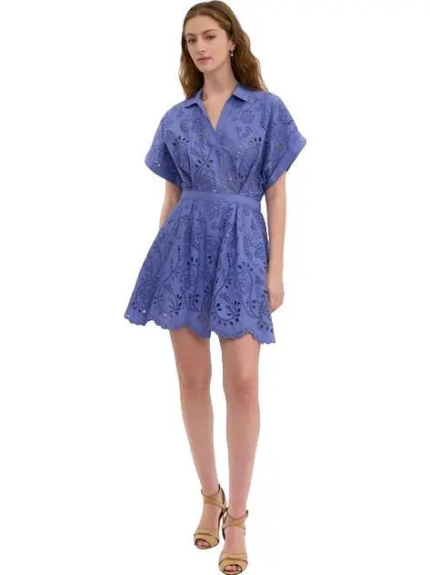 Rebecca Taylor Brielle Poplin Eyelet Mini Dress - Lavender Bloom