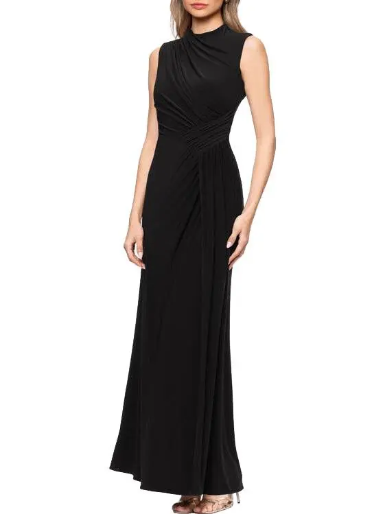 Betsy & Adam Ruched Knit Gown - Black