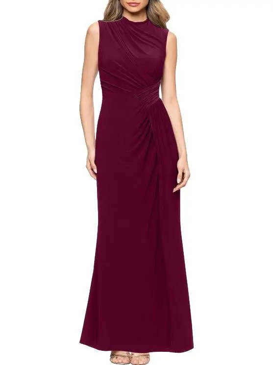 Betsy & Adam Ruched Knit Gown - Wine