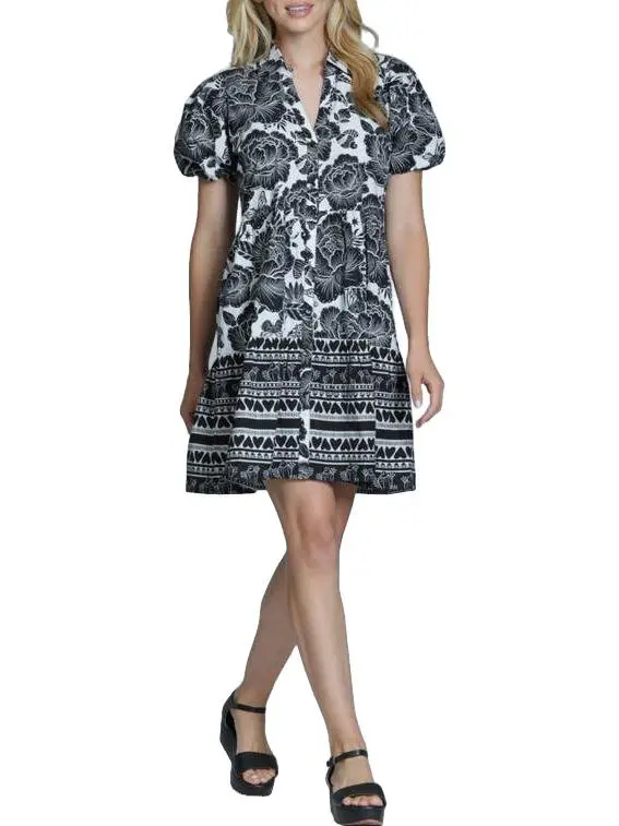 APNY Flounce Floral Print Dress - Black/white