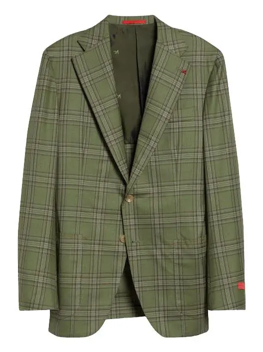 Isaia Delain Check Wool Sport Coat - Verde Segr 600