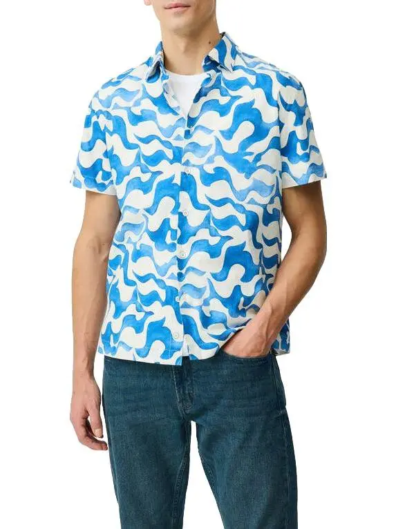 Rodd & Gunn Fireshaw Wave Print Short Sleeve Cotton Button-up Shirt - Ocean